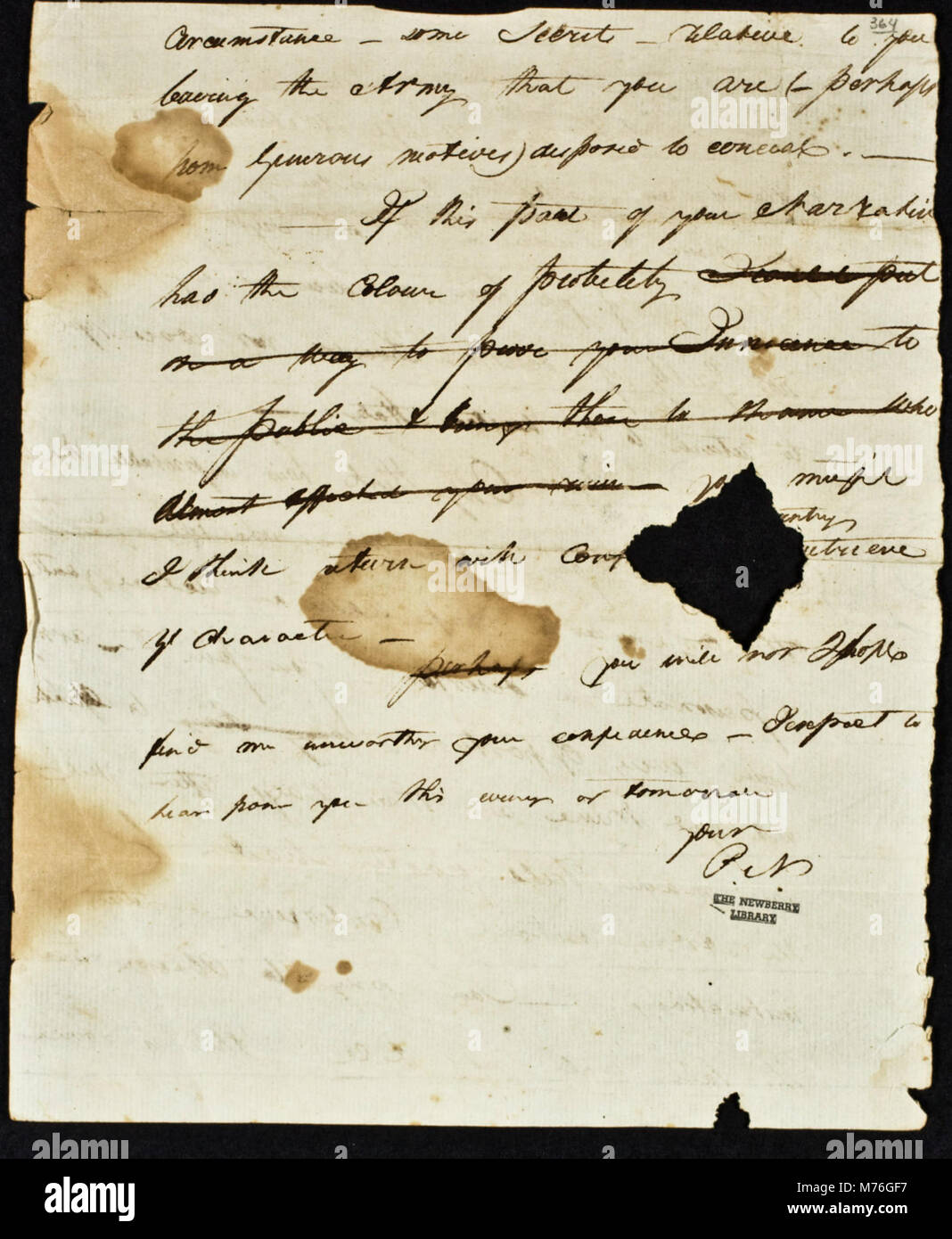 A historical draft of an autograph letter, featuring handwritten text ...