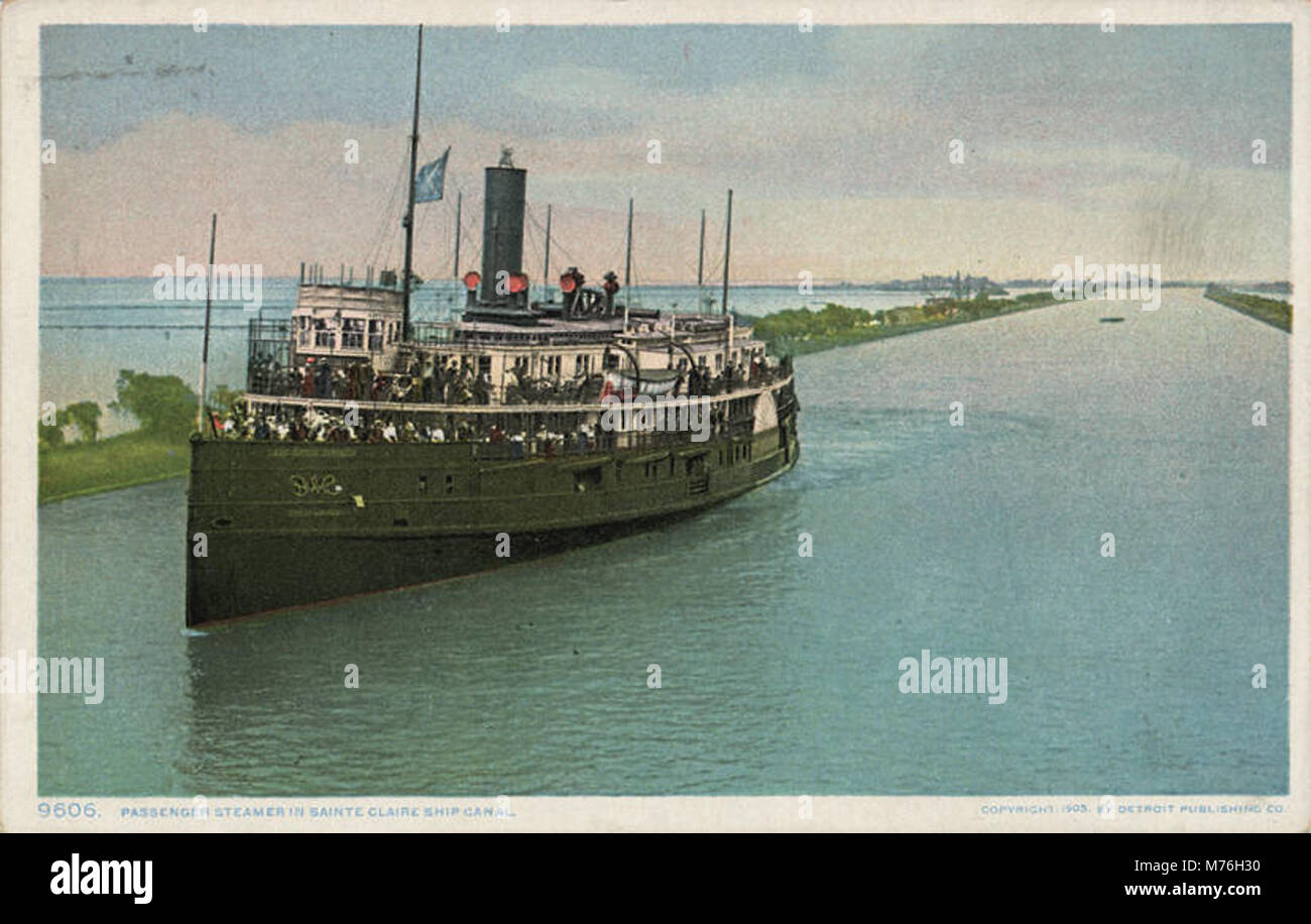 A photograph of a passenger steamer navigating through the Sainte ...
