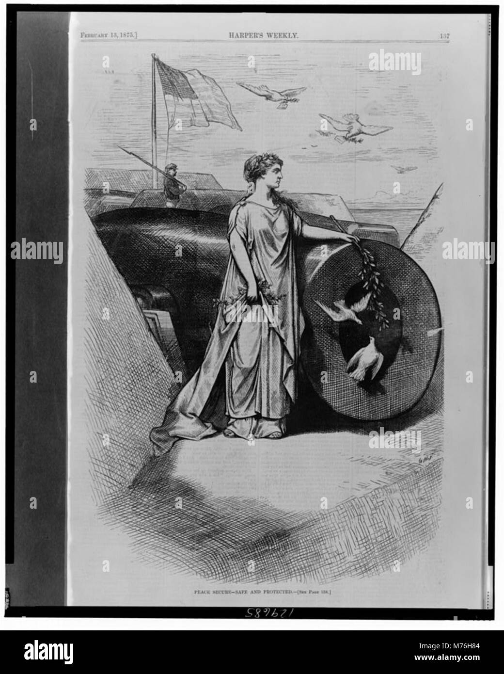 A political cartoon by Thomas Nast, titled 'Peace secure - safe and ...