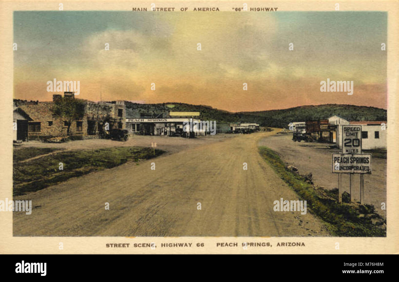 The image shows a street scene from Peach Springs, Arizona, located ...