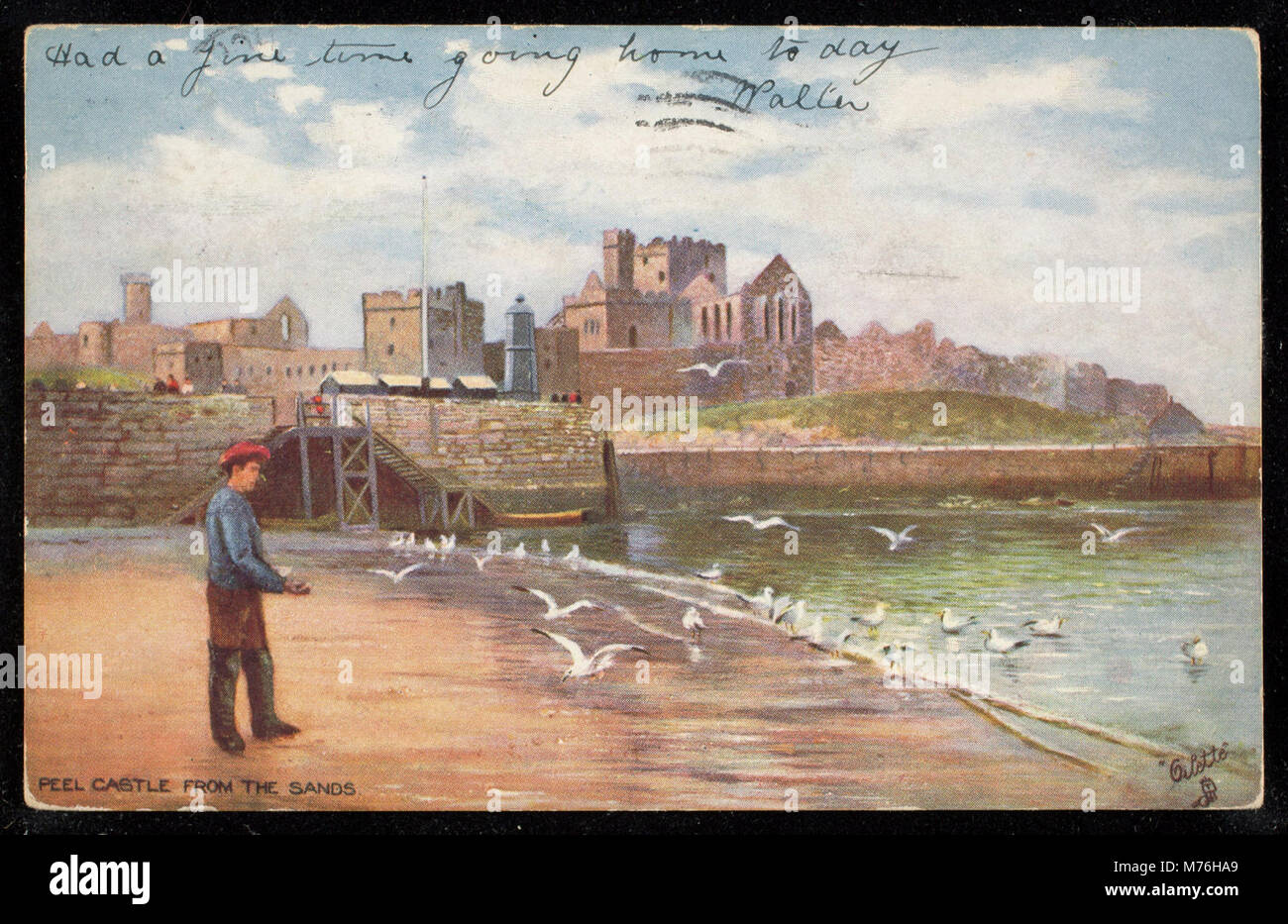 Peel Castle, located on the Isle of Man, is shown from the sands. The ...