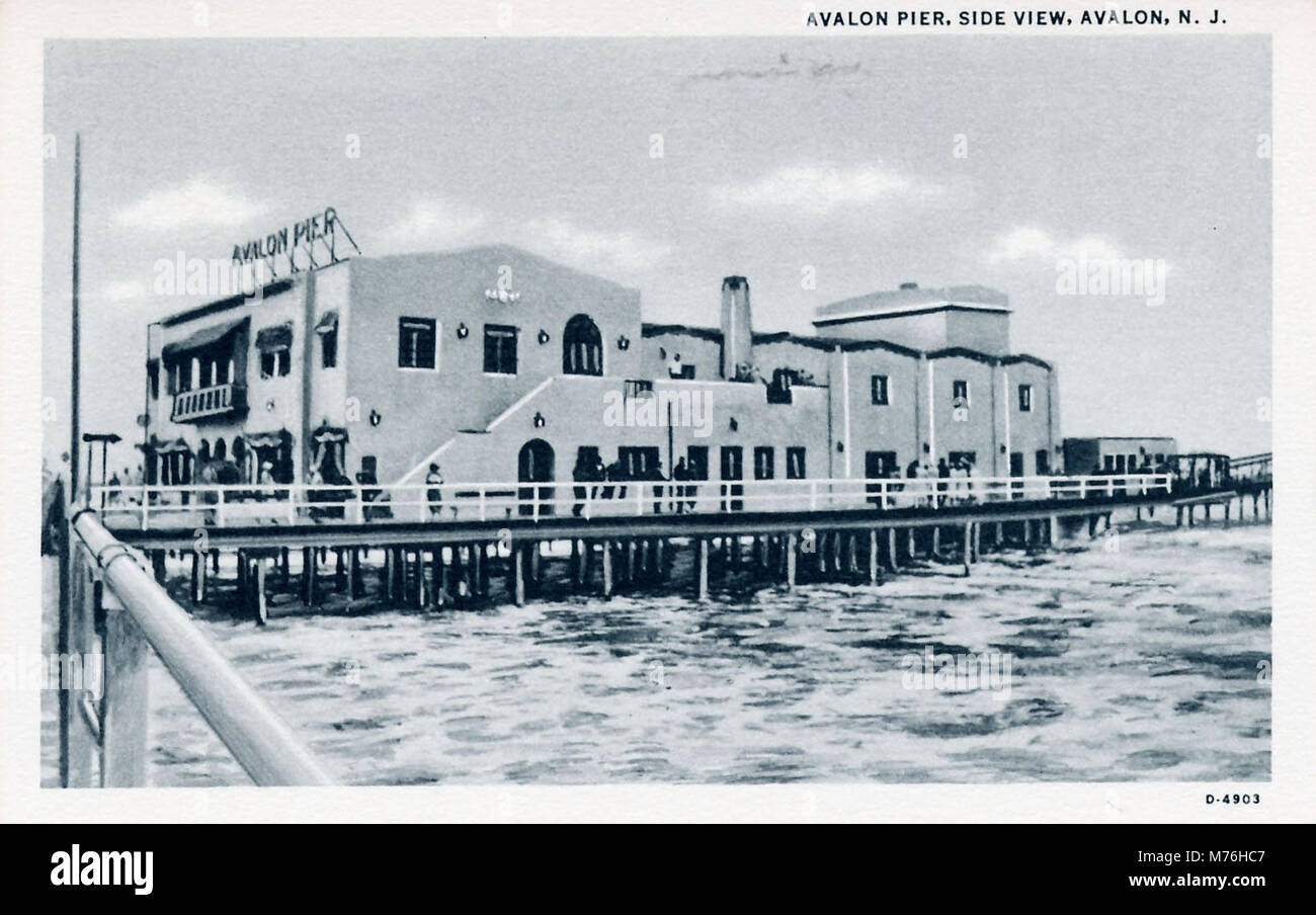 A side view of Avalon Pier, capturing the long expanse of the pier ...