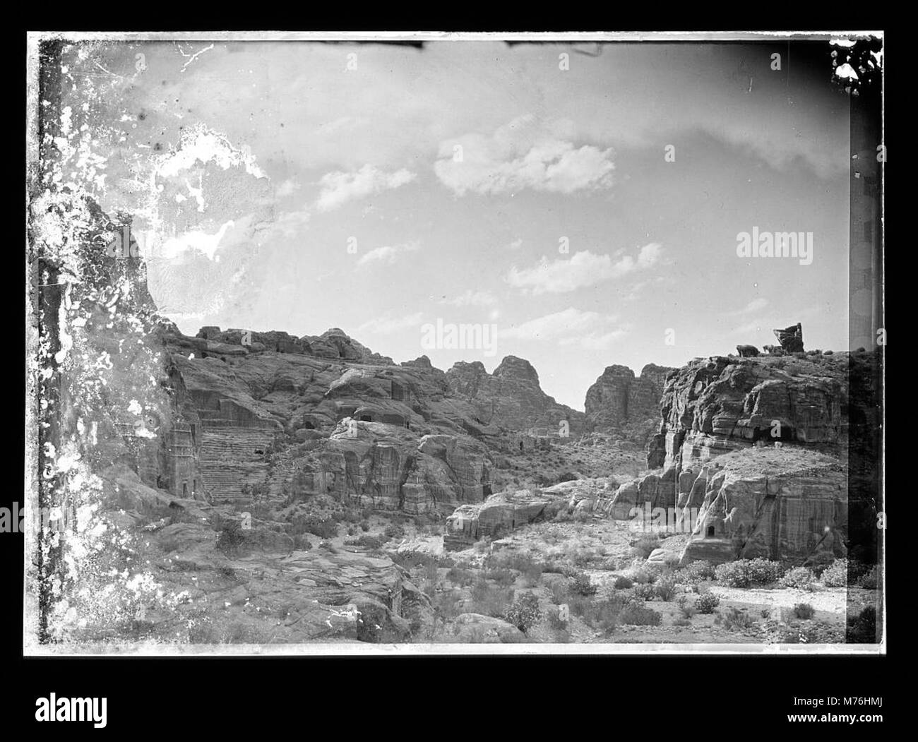 A view of Petra, with the Wadi Musa valley in the foreground and the ...
