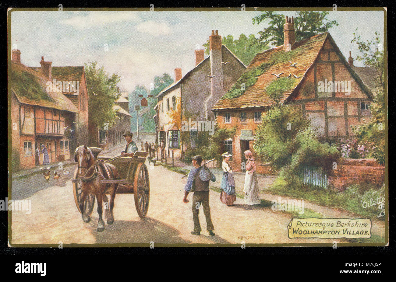 A scenic postcard showcasing Woolhampton Village in Berkshire, England ...