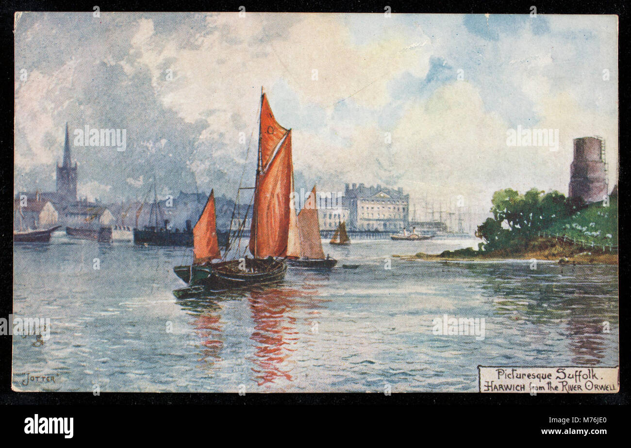 A scenic view of Harwich from the River Orwell in Suffolk, showcasing ...