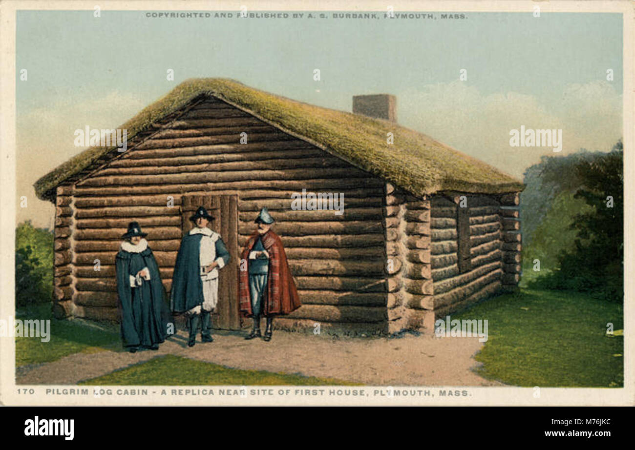 Replica of a pilgrim log cabin located near the site of the first house ...