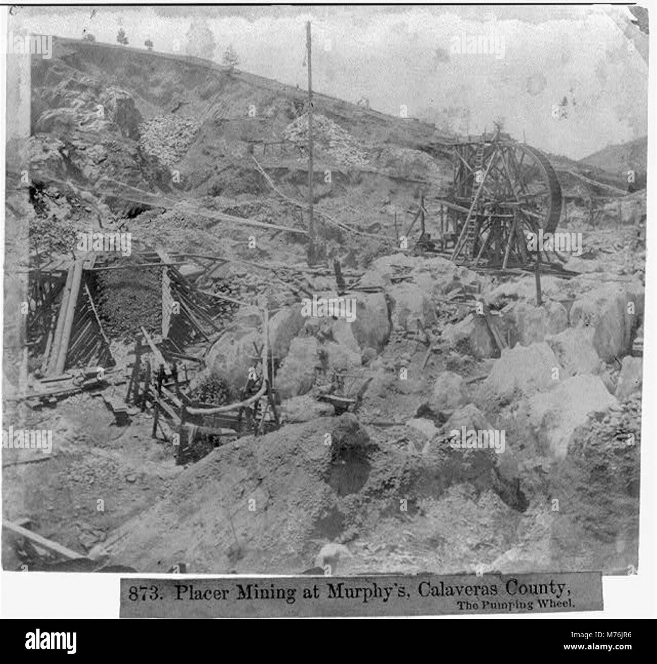 A historical photograph showcasing placer mining at Murphy's in ...