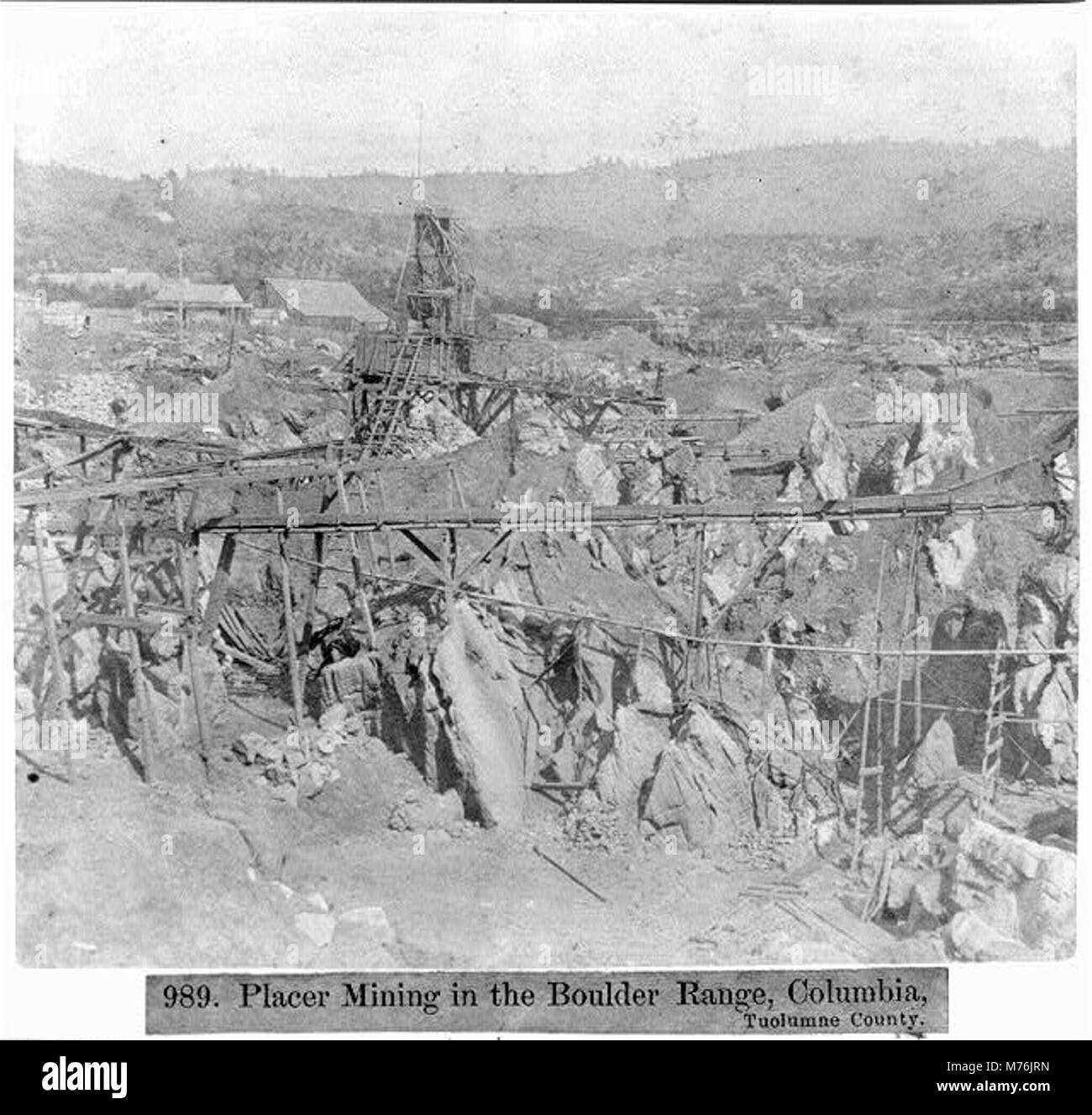 A photograph depicting placer mining in the Boulder Range, Columbia ...