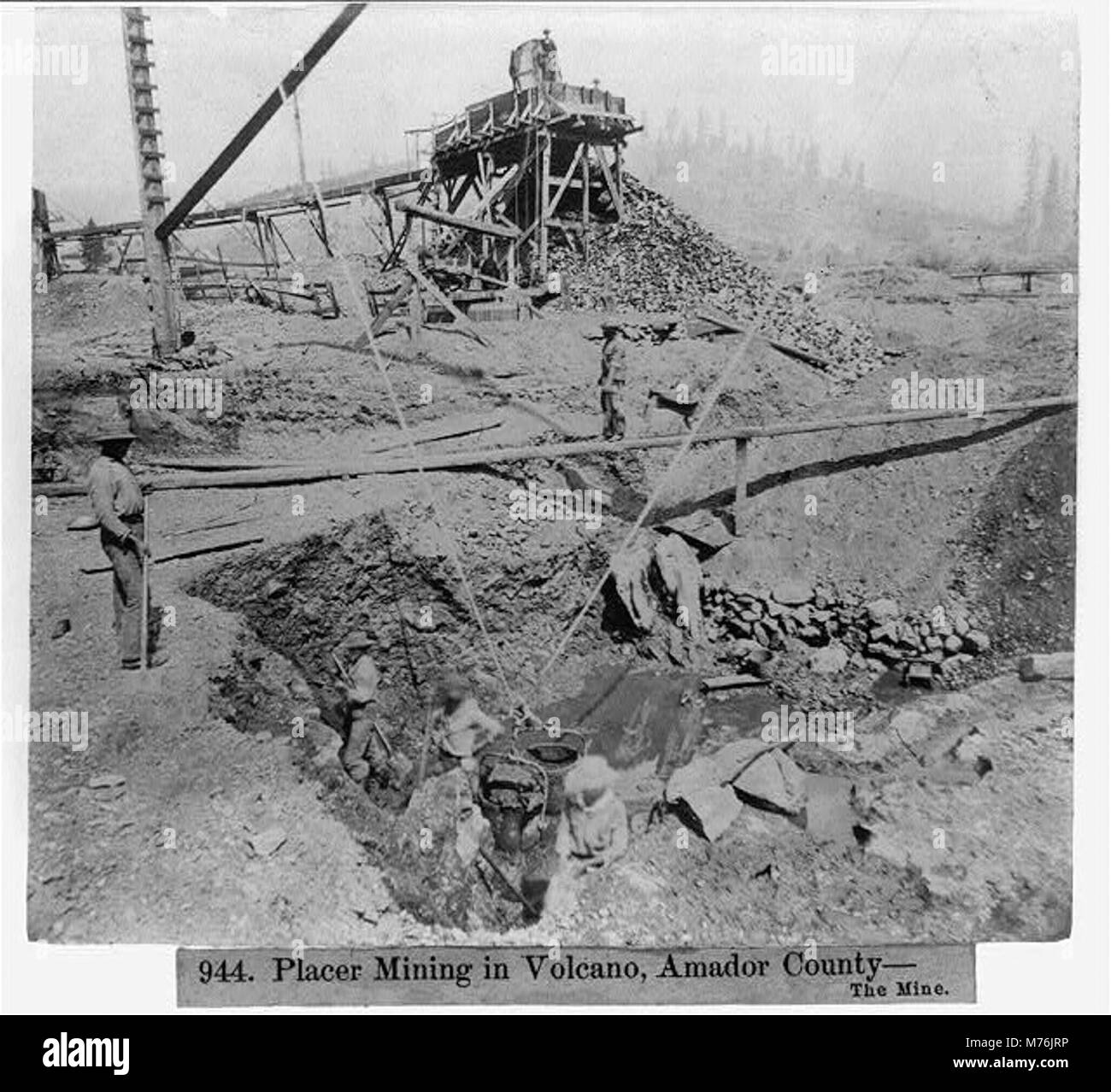 This image shows placer mining in Volcano, Amador County, illustrating ...