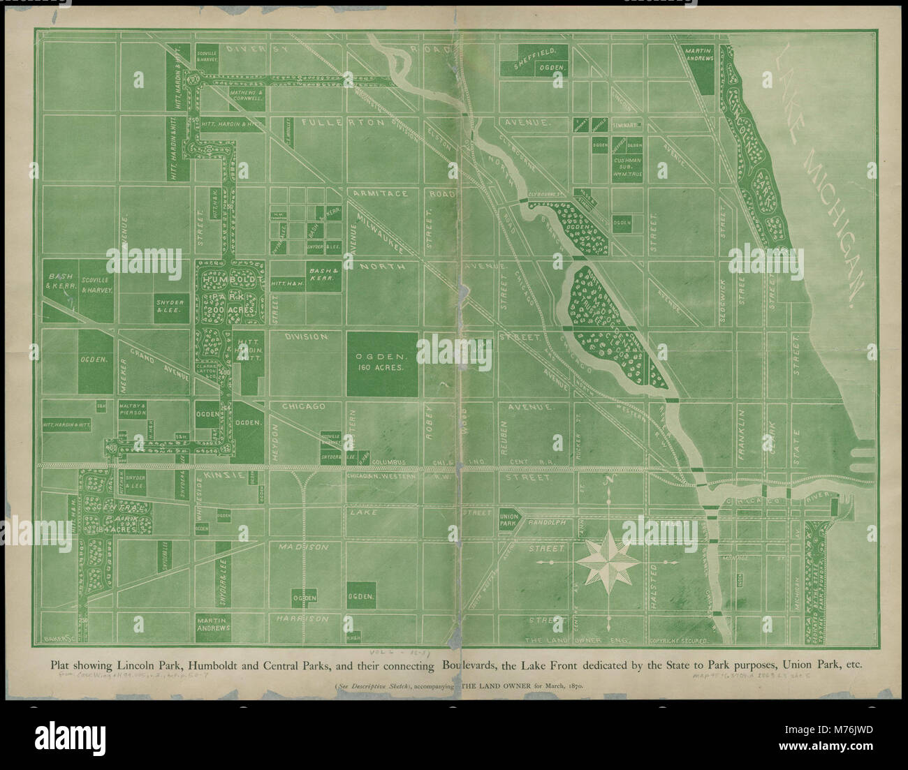 This map illustrates the layout of Lincoln Park, Humboldt Park, and ...