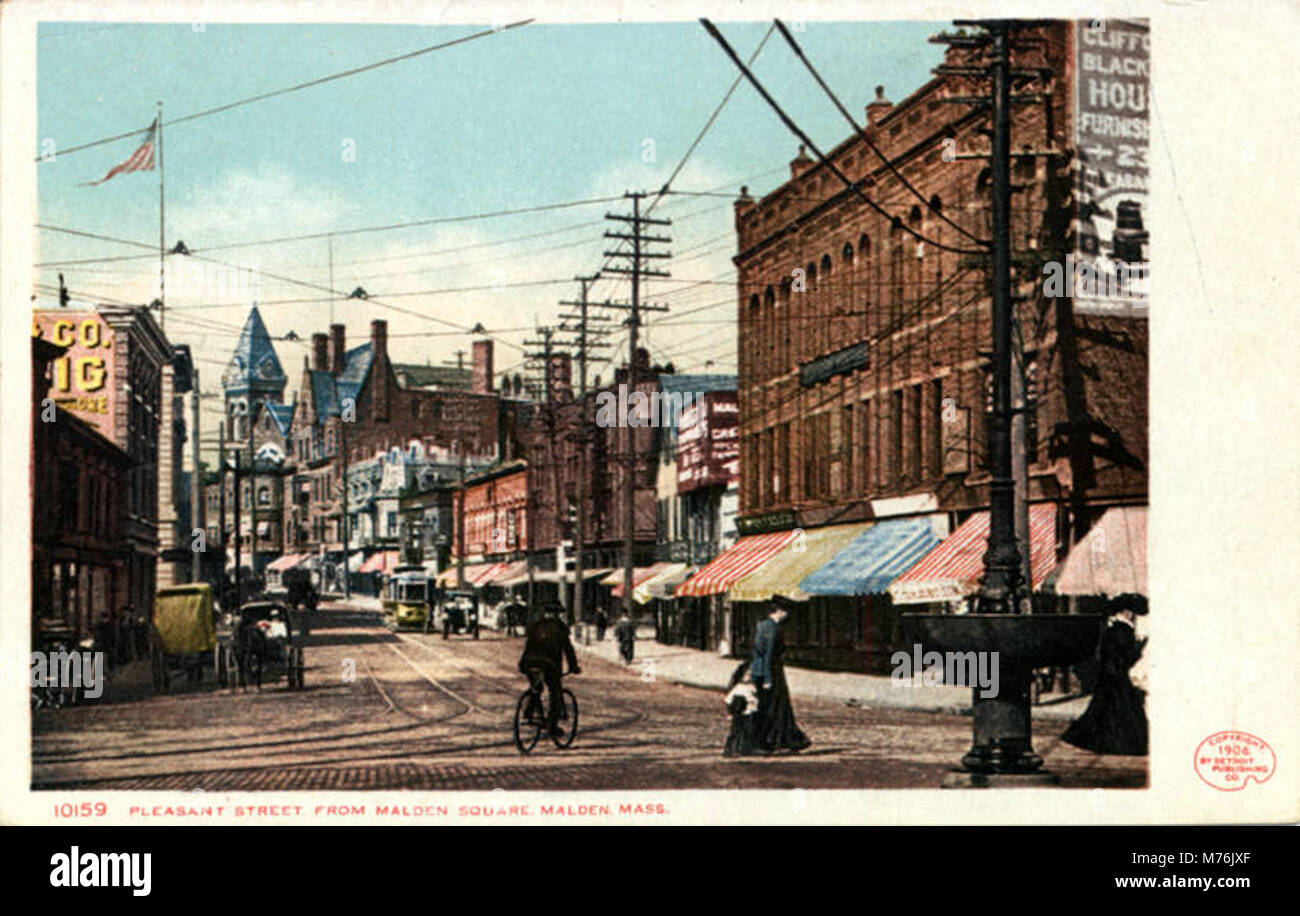 The image captures a view of Pleasant Street from Malden Square ...