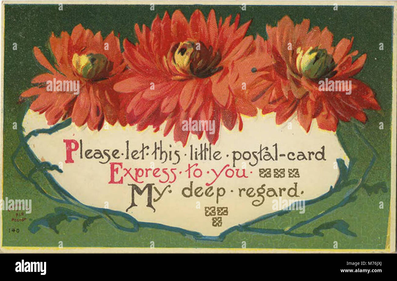 A vintage postcard featuring floral designs, used to convey deep regard ...