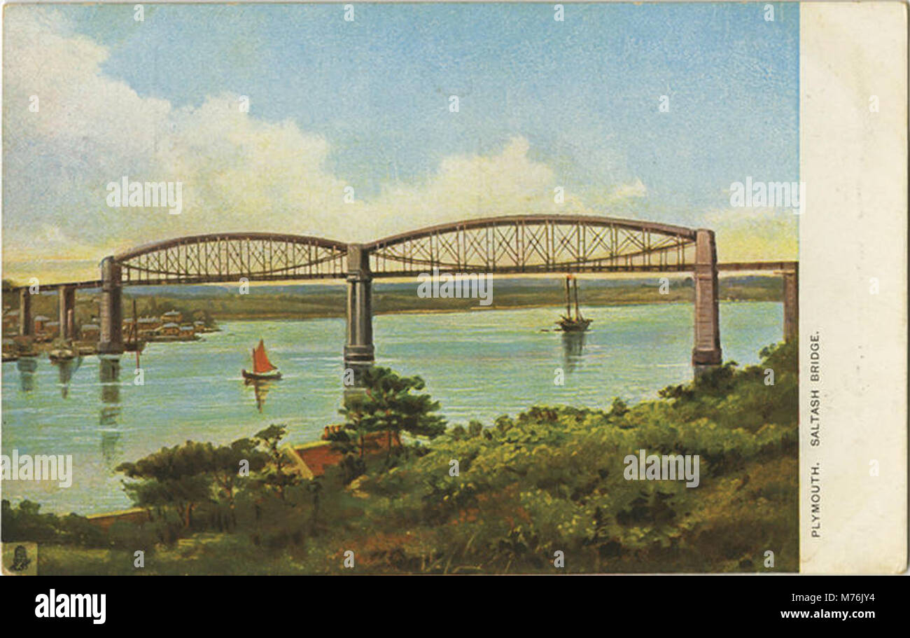 This image shows the Saltash Bridge in Plymouth, England, capturing the ...