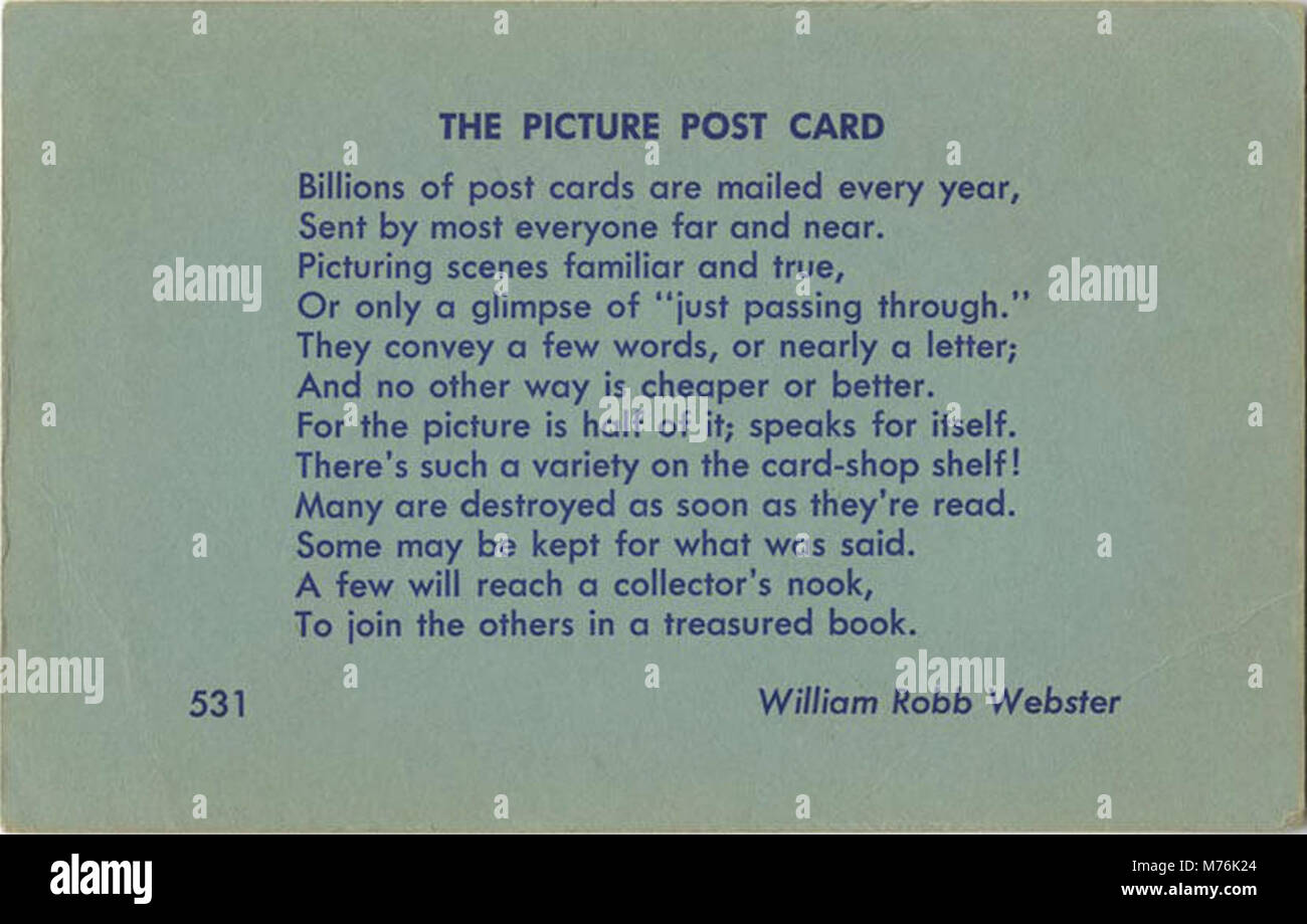 William Robb Webster's poem, 'The Picture Post Card,' reflects on the ...