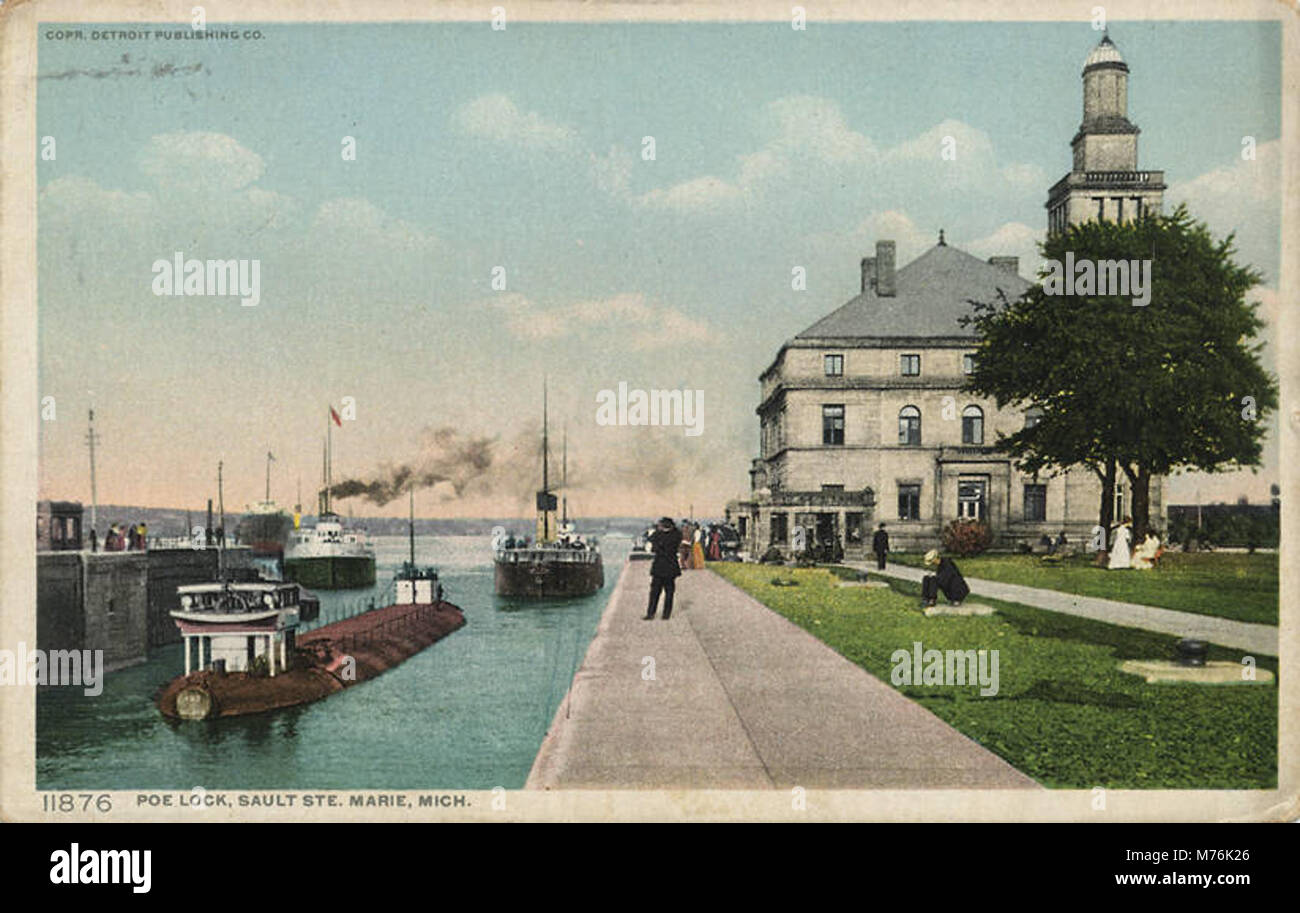 A photograph of the Poe Lock, part of the St. Marys River locks system ...