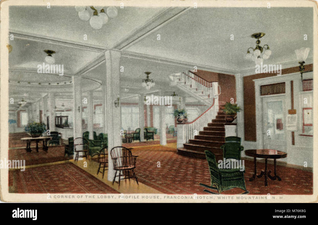 A vintage photograph of the Profile House lobby in Franconia Notch ...