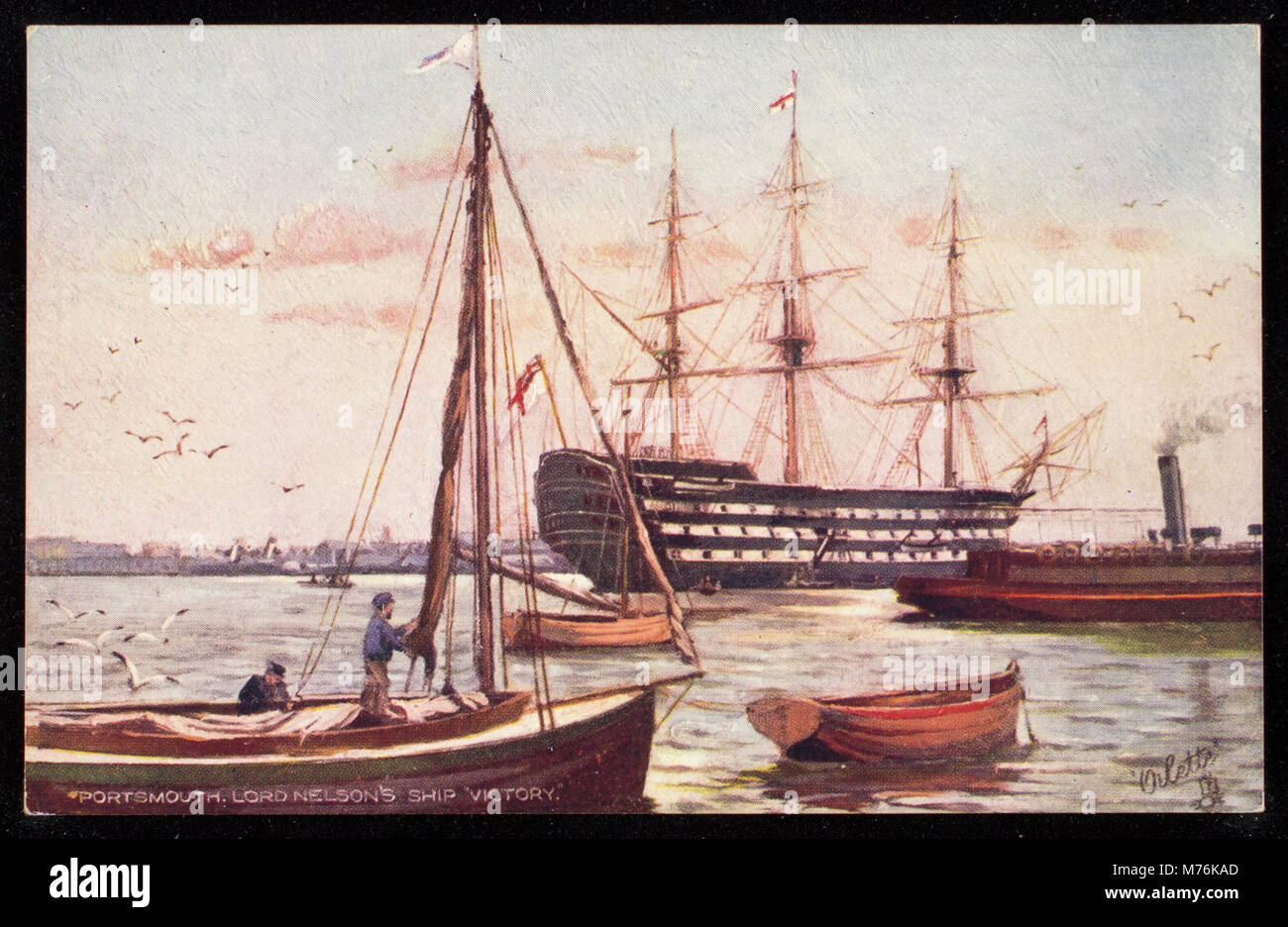 Photograph showing Lord Nelson's flagship, HMS Victory, docked in ...