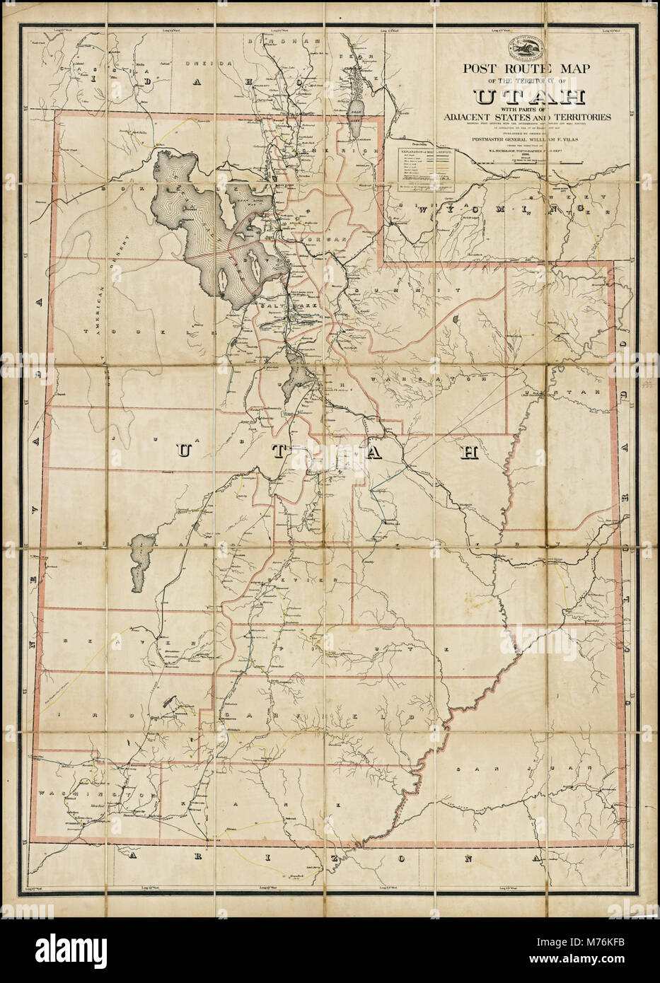 A historical map showing the post routes in the territory of Utah ...