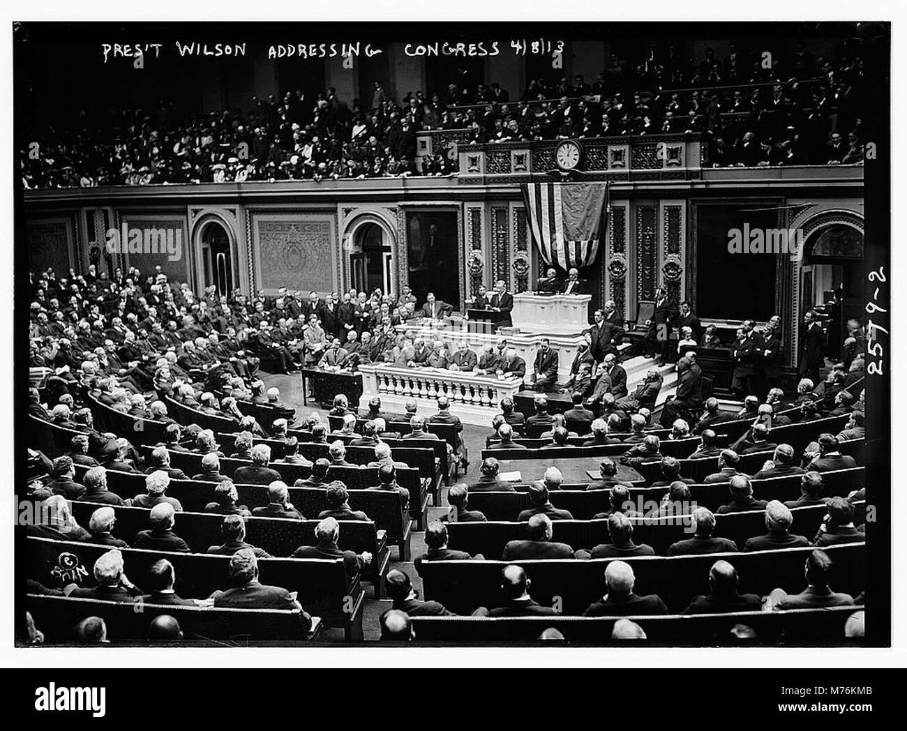 A historical photograph of President Woodrow Wilson addressing the U.S ...