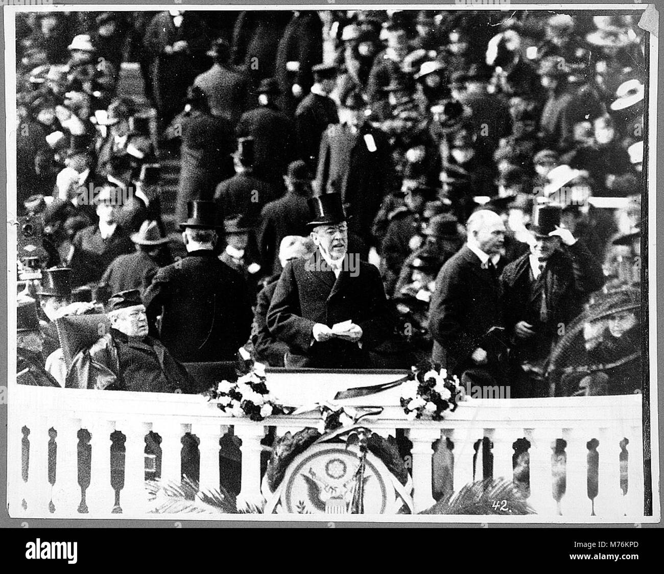 President Wilson, with top hat and speech in hand, delivering his inaugural address, March 5 ...