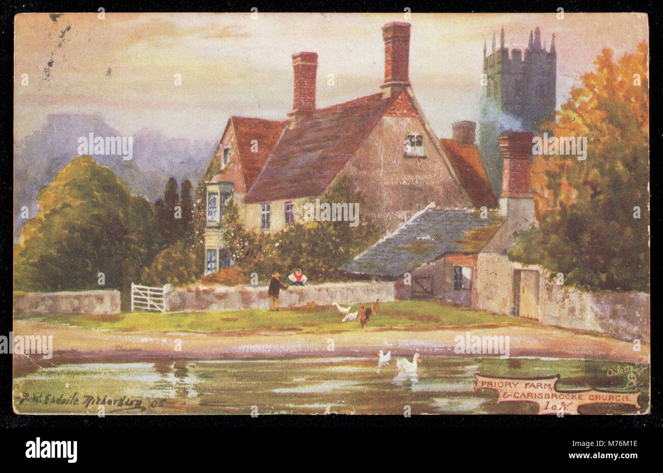 This image depicts Priory Farm and Carisbrooke Church, located in the ...