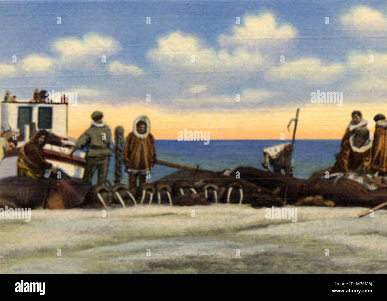 An image depicting a traditional walrus hunt, showcasing the cultural ...