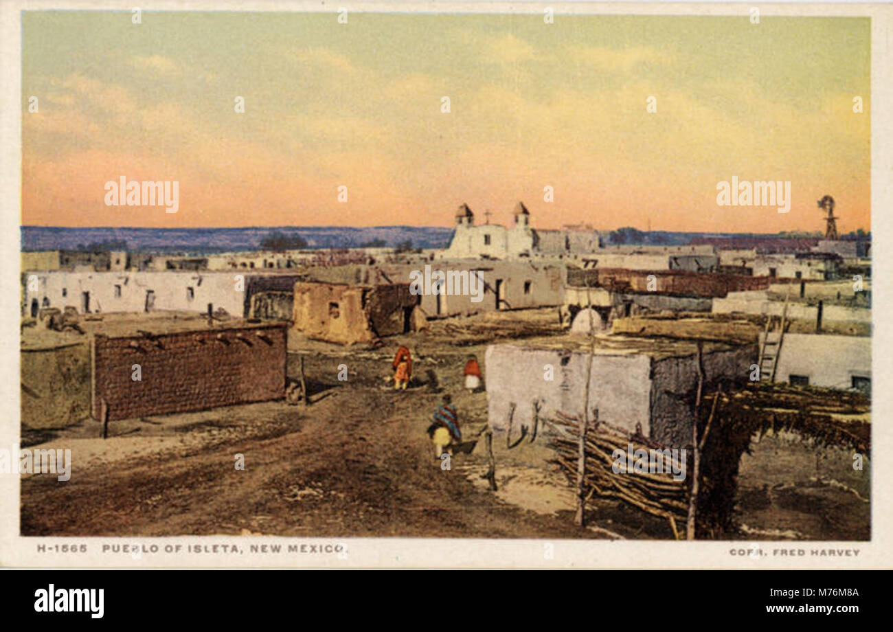 A historic photograph of the Pueblo of Isleta, a Native American ...