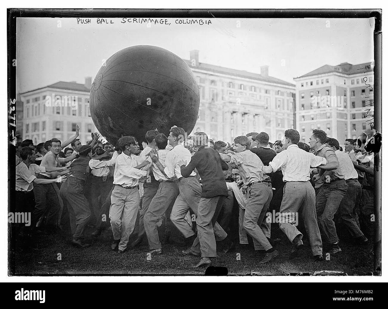 This image shows a push ball scrimmage at Columbia University. Push ...