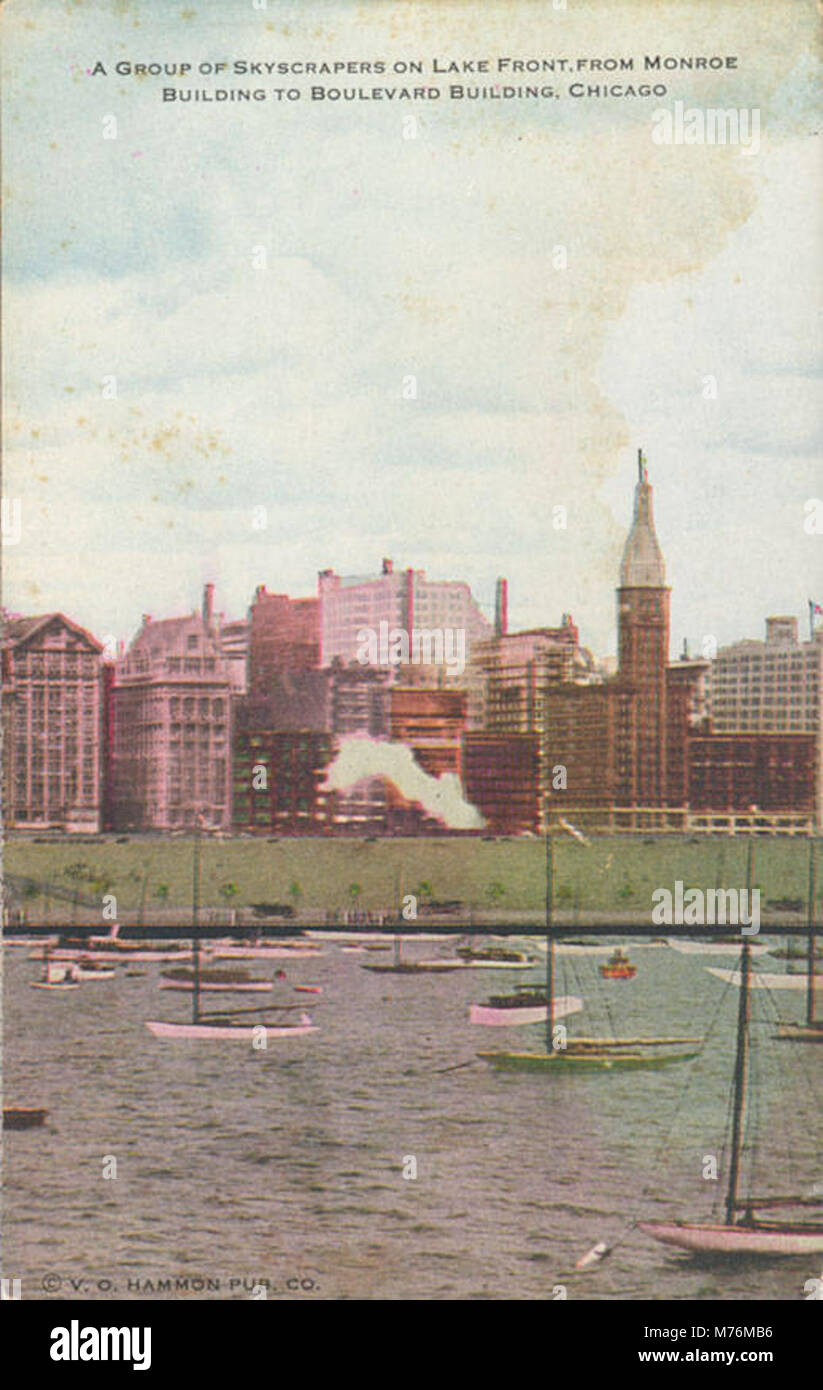 A view of Chicago's iconic lakefront, featuring a group of skyscrapers ...