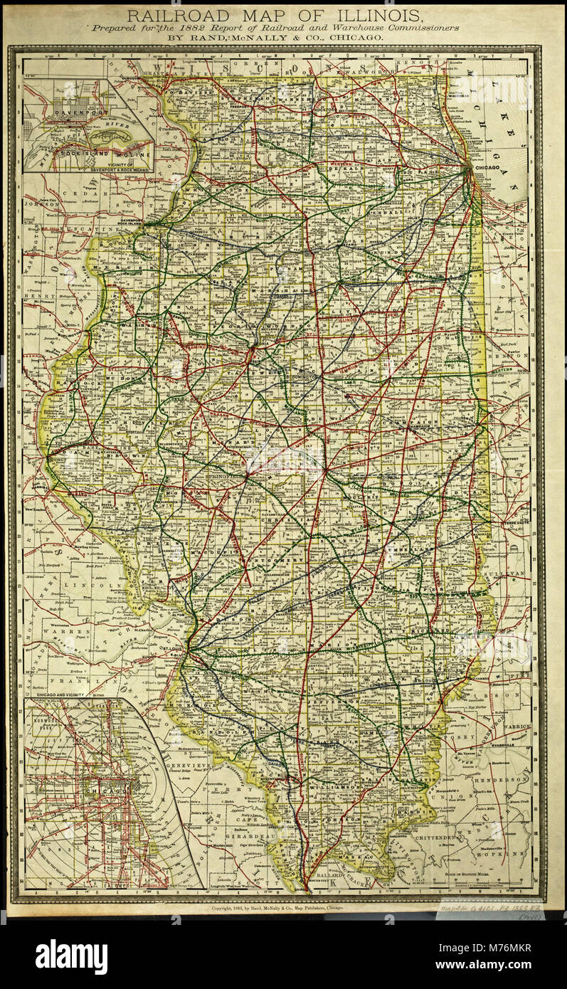 A detailed map showcasing the railroad systems in Illinois, reflecting ...