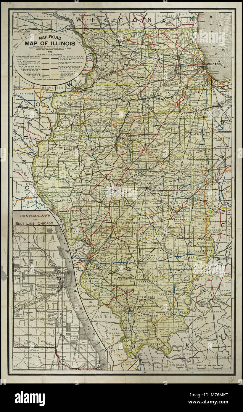 Map showing the railroad routes across Illinois, illustrating the ...