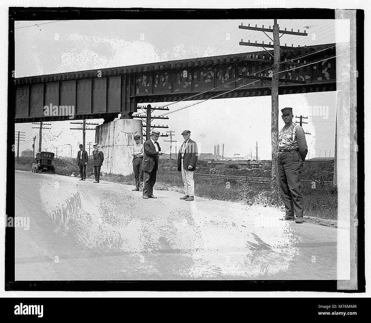 A photograph showing rail guards, likely associated with railroad ...