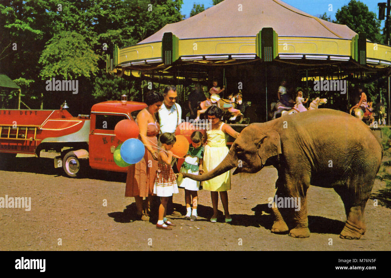 Recreation Grounds at Catskill Game Farm, Inc. Family with elephant and ...