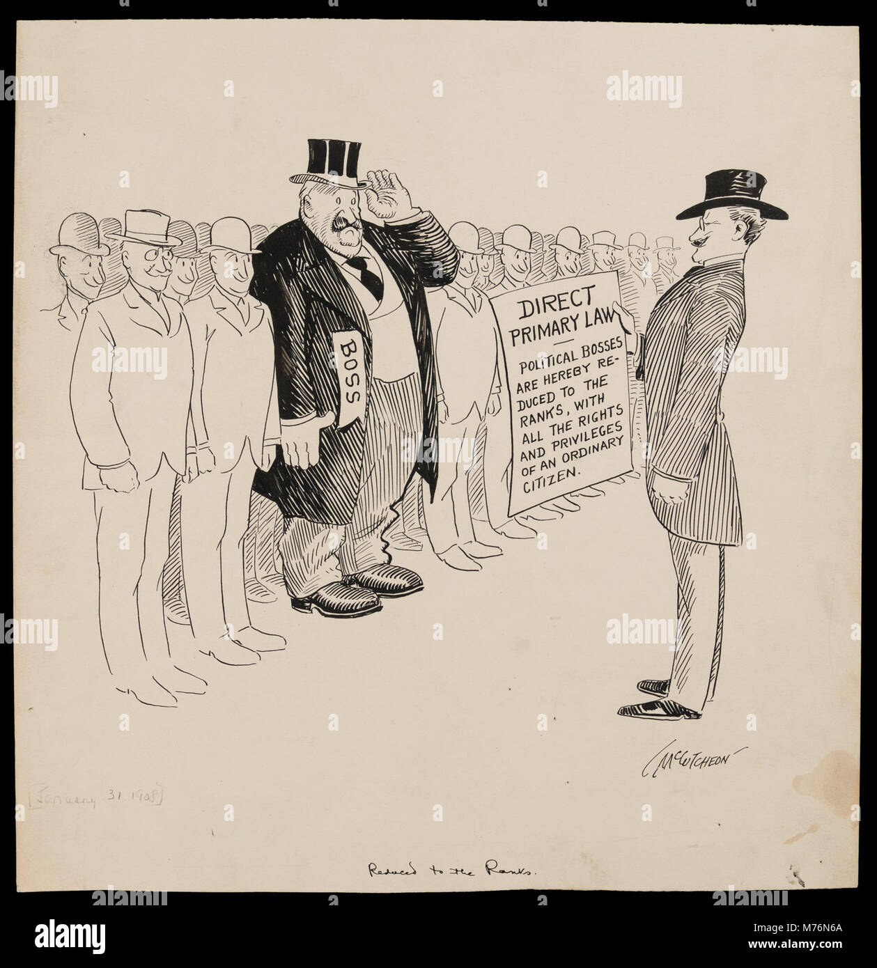 The photograph titled 'Reduced to the Ranks' depicts soldiers being ...