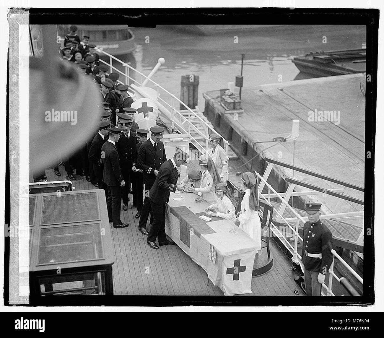 A Red Cross roll call is taking place aboard the ship May Flower on ...