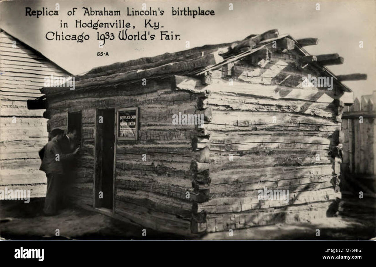 A replica of Abraham Lincoln's birthplace in Hodgenville, Kentucky ...