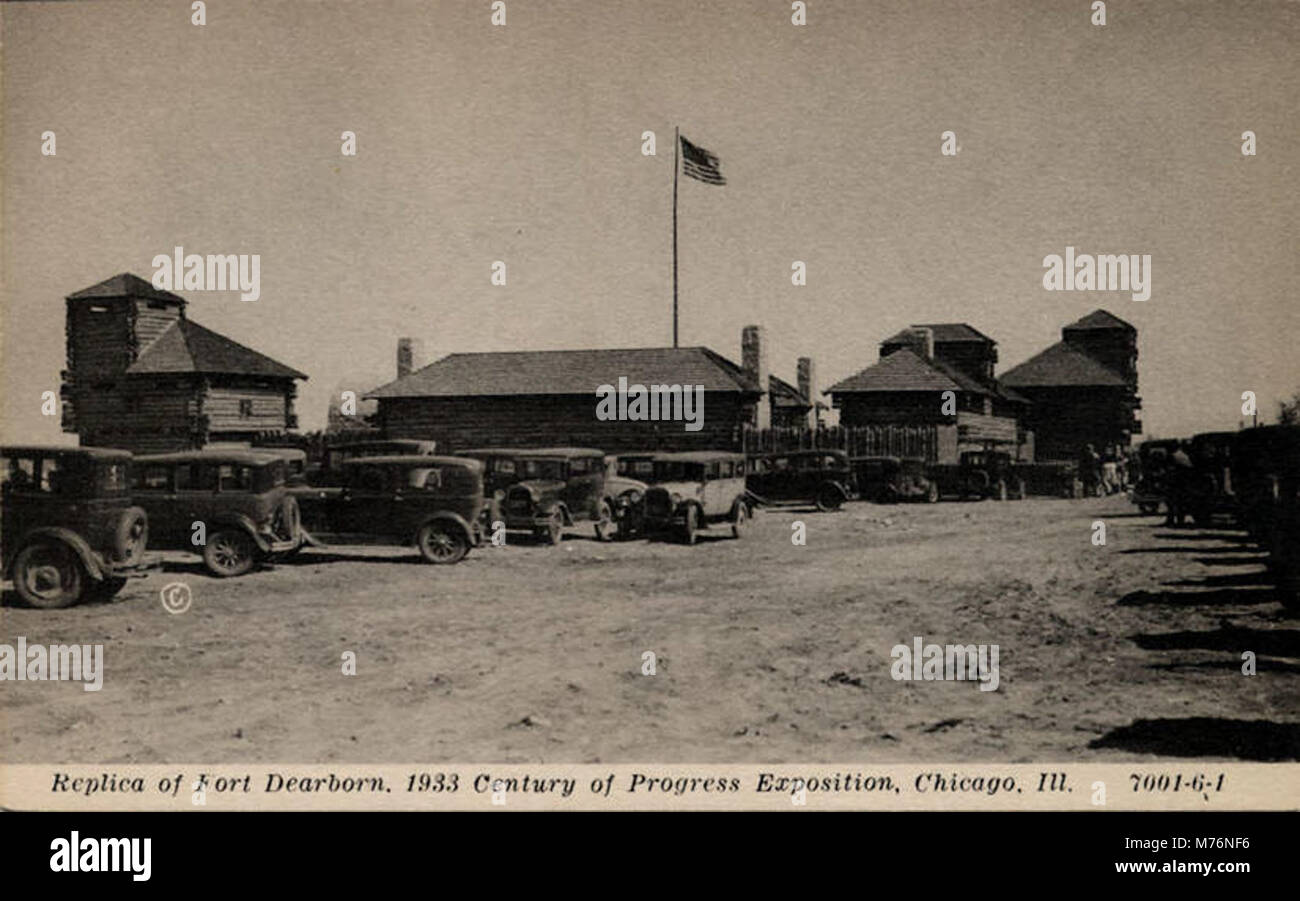A photograph of the replica of Fort Dearborn displayed at the 1933 ...