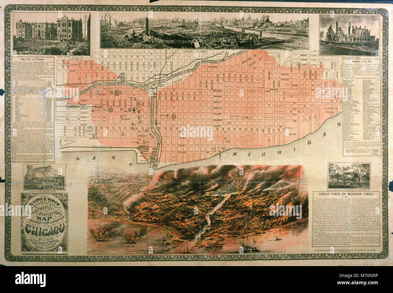 An illustrated and statistical map documenting the Great Chicago Fire ...