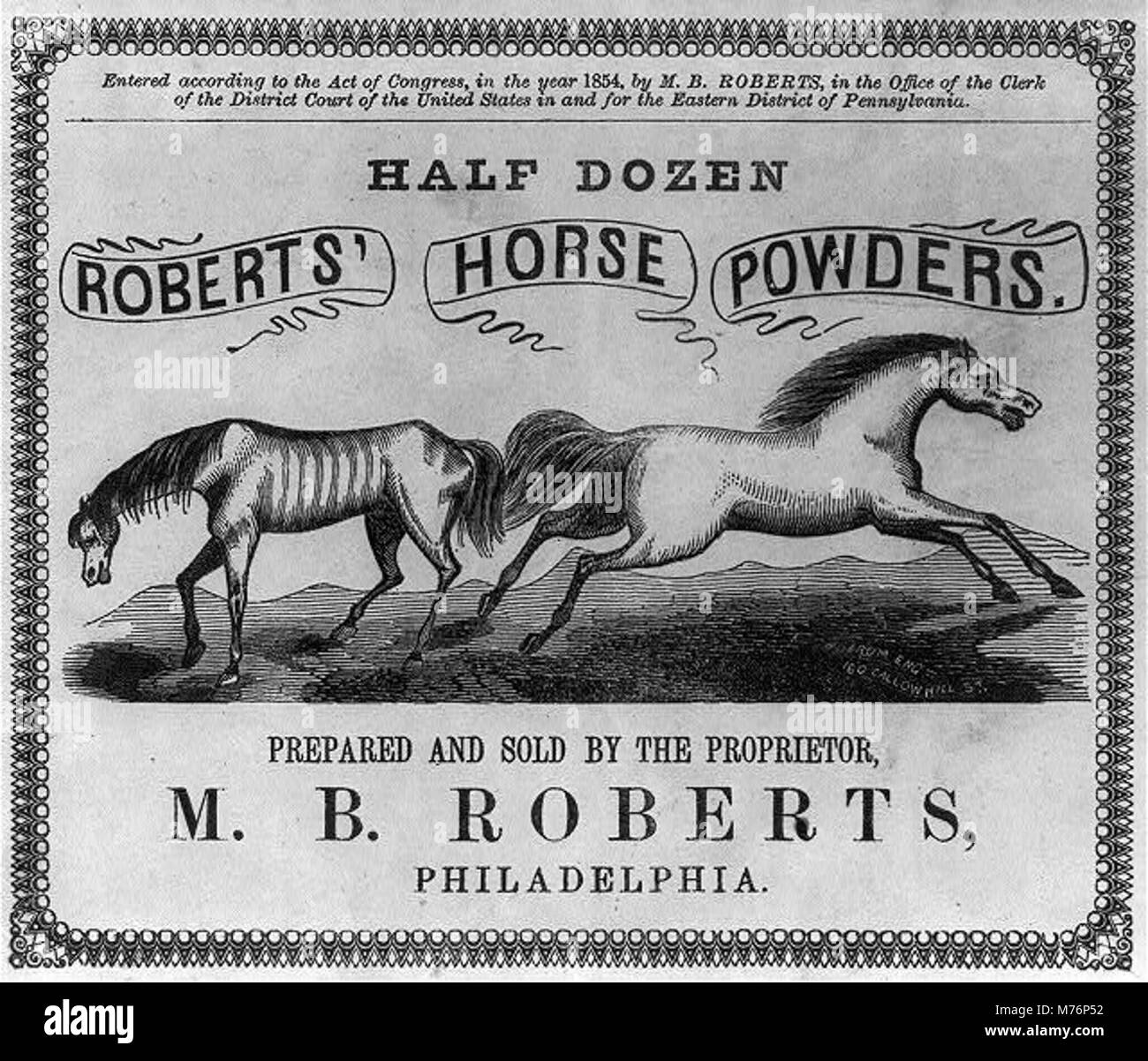 Advertisement for Roberts' Horse Powders, a product for horses, part of ...