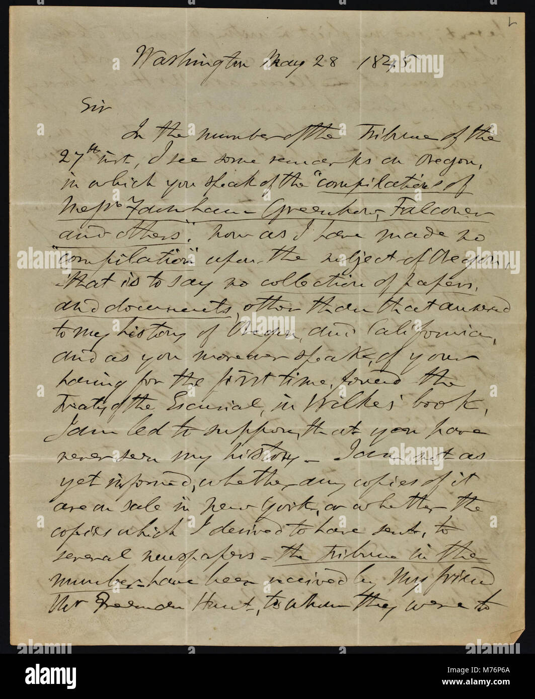 Robert Greenhow letter to the New York Tribune, 1845 (NBY 18392 Stock ...