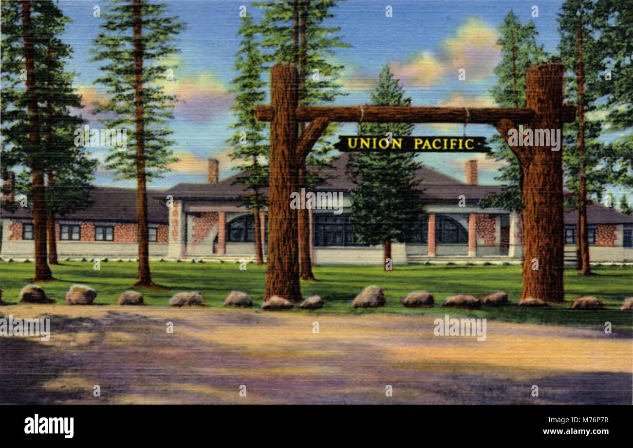 The image depicts the Union Pacific Depot, a historic train station ...