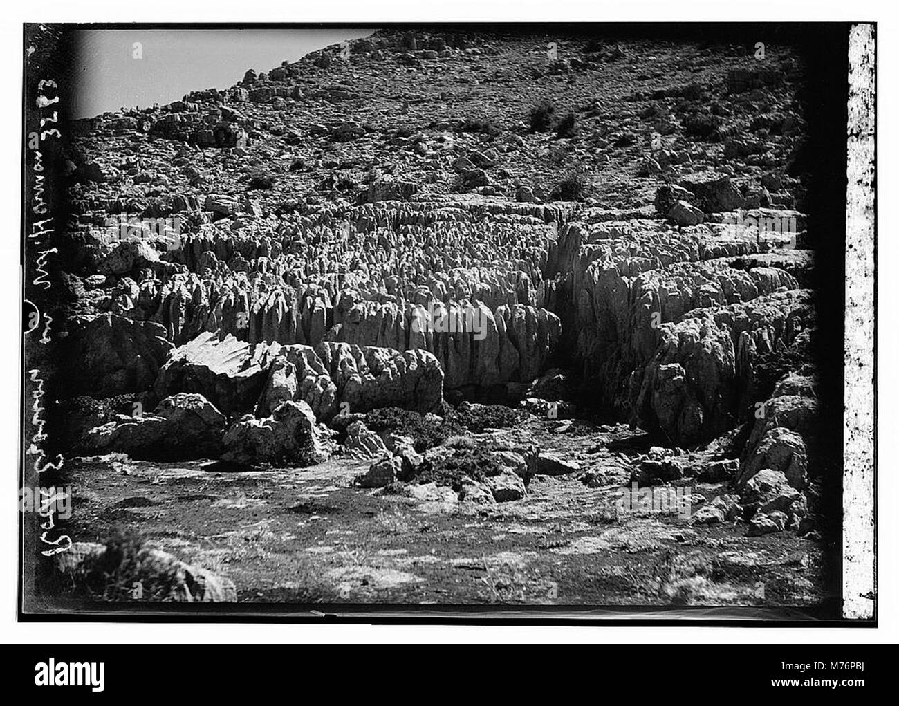 A photograph showing rock erosion on Mount Hermon, illustrating the ...