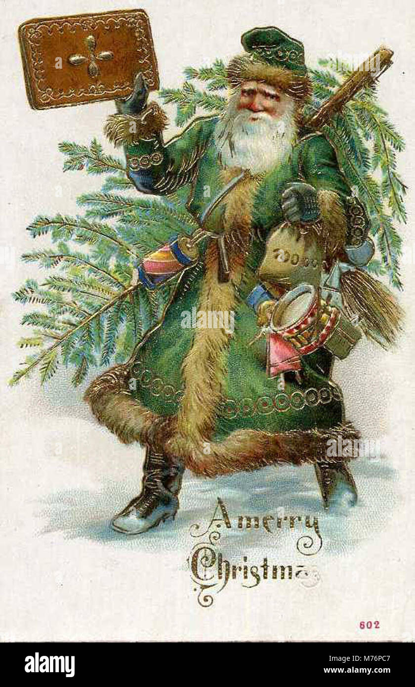 A festive image of a German Santa Claus, dressed in a green robe ...