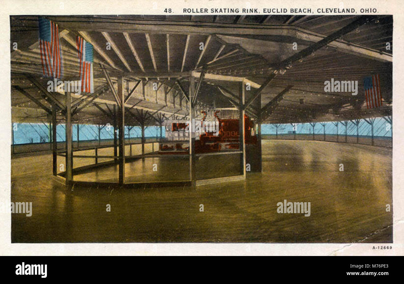 A historic photograph of the roller skating rink at Euclid Beach, a ...