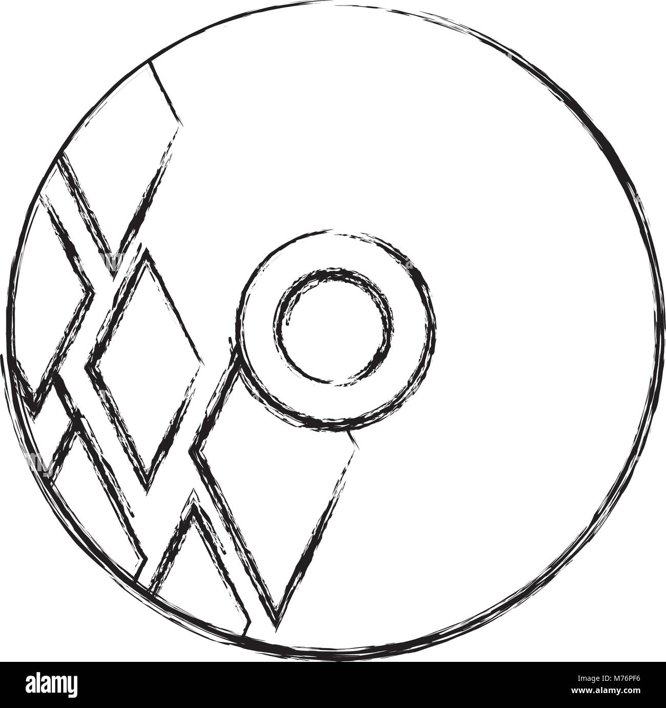 uncolored CD with diamonds design doodle over white background vector ...