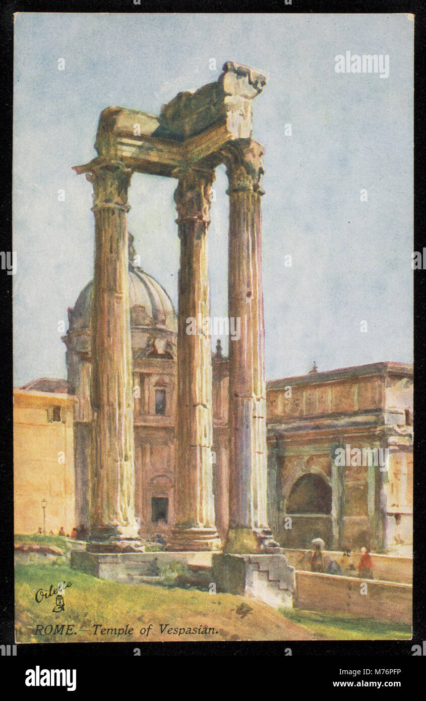 The Temple of Vespasian in Rome, an ancient structure dedicated to the ...