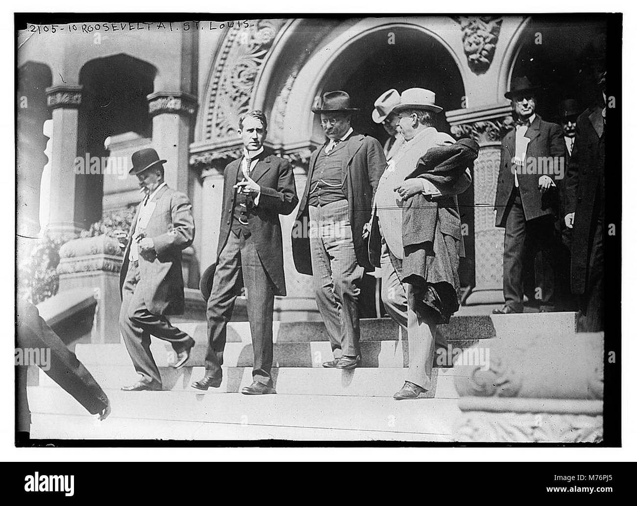 This photograph shows President Franklin D. Roosevelt at a public event ...