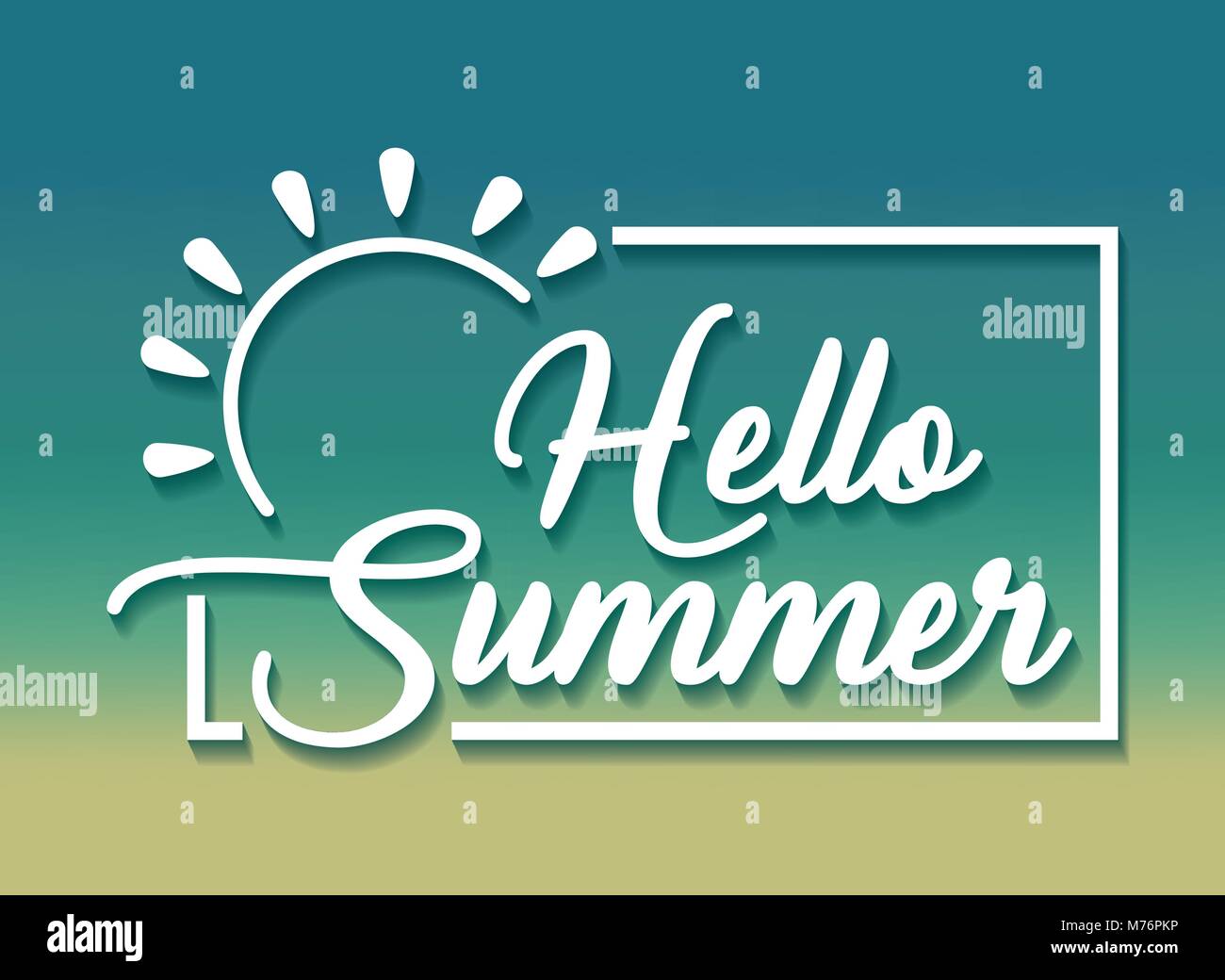 Hello summer design with sun shape and decorative frame over colorful ...