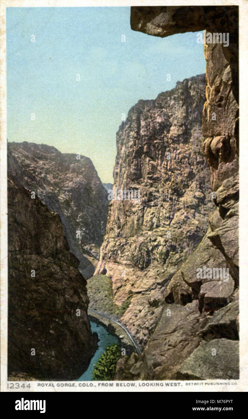 Photograph of the Royal Gorge in Colorado, taken from below, facing ...