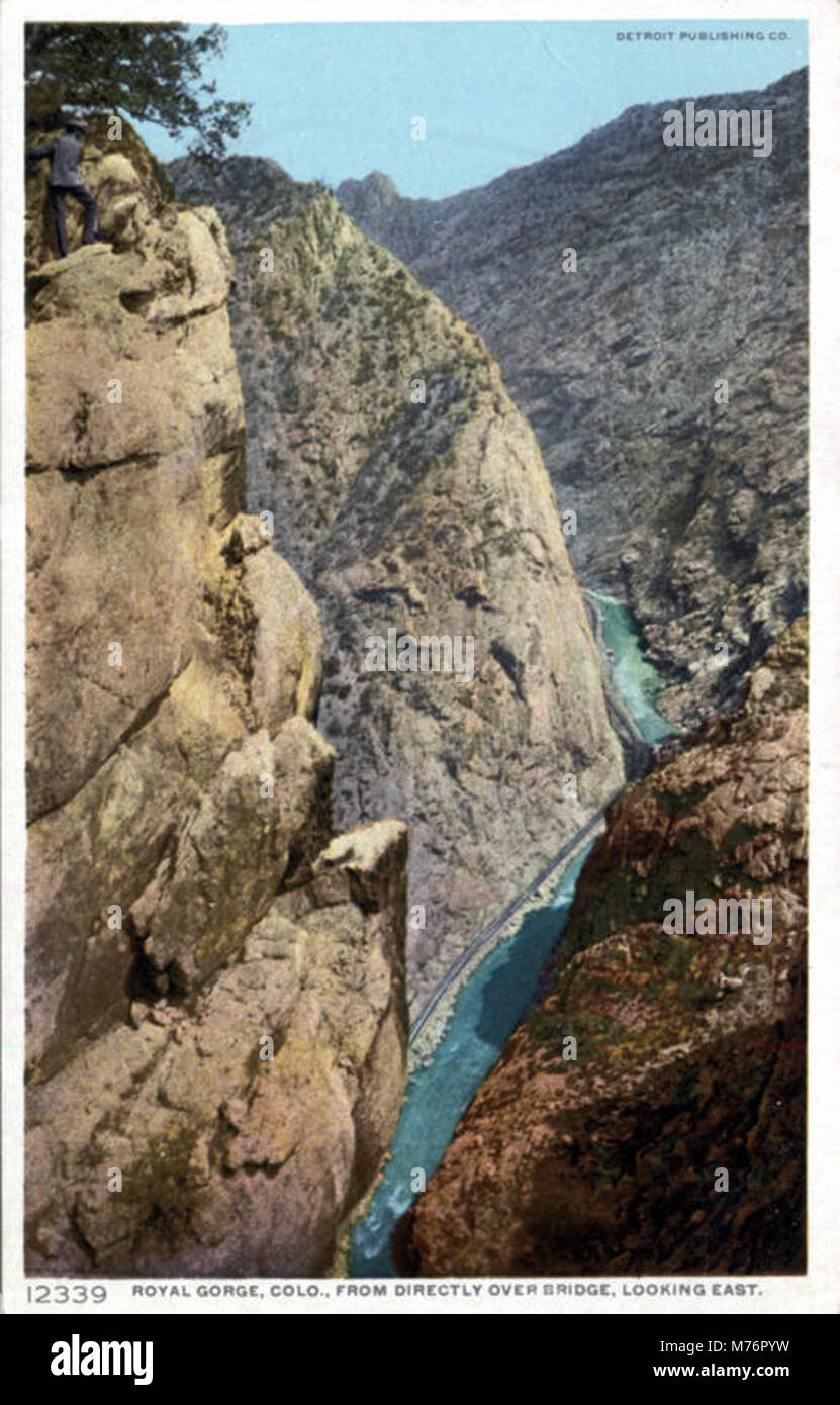 A dramatic aerial view of the Royal Gorge in Colorado, taken from ...
